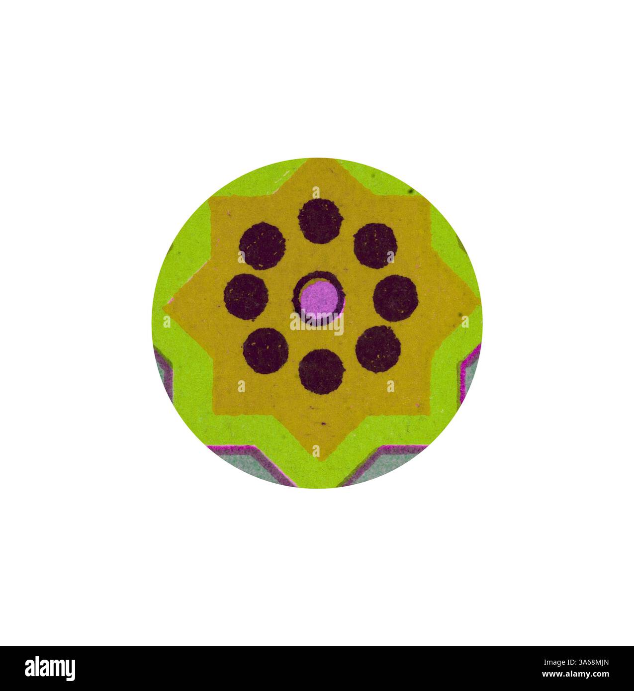 A colorful circular design featuring a star-like shape with a central ...