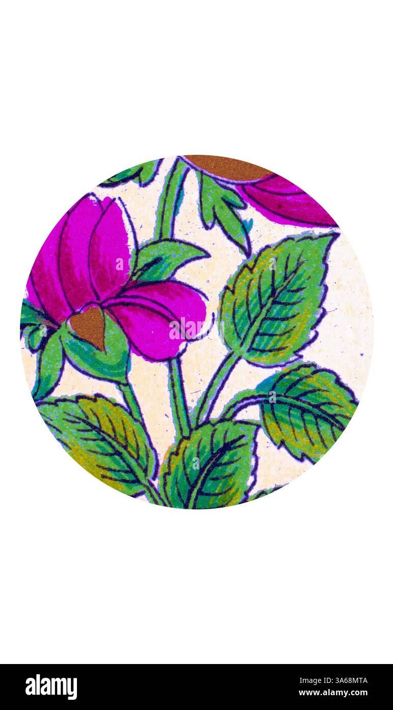 A vibrant floral design featuring bold pink flowers and lush green ...