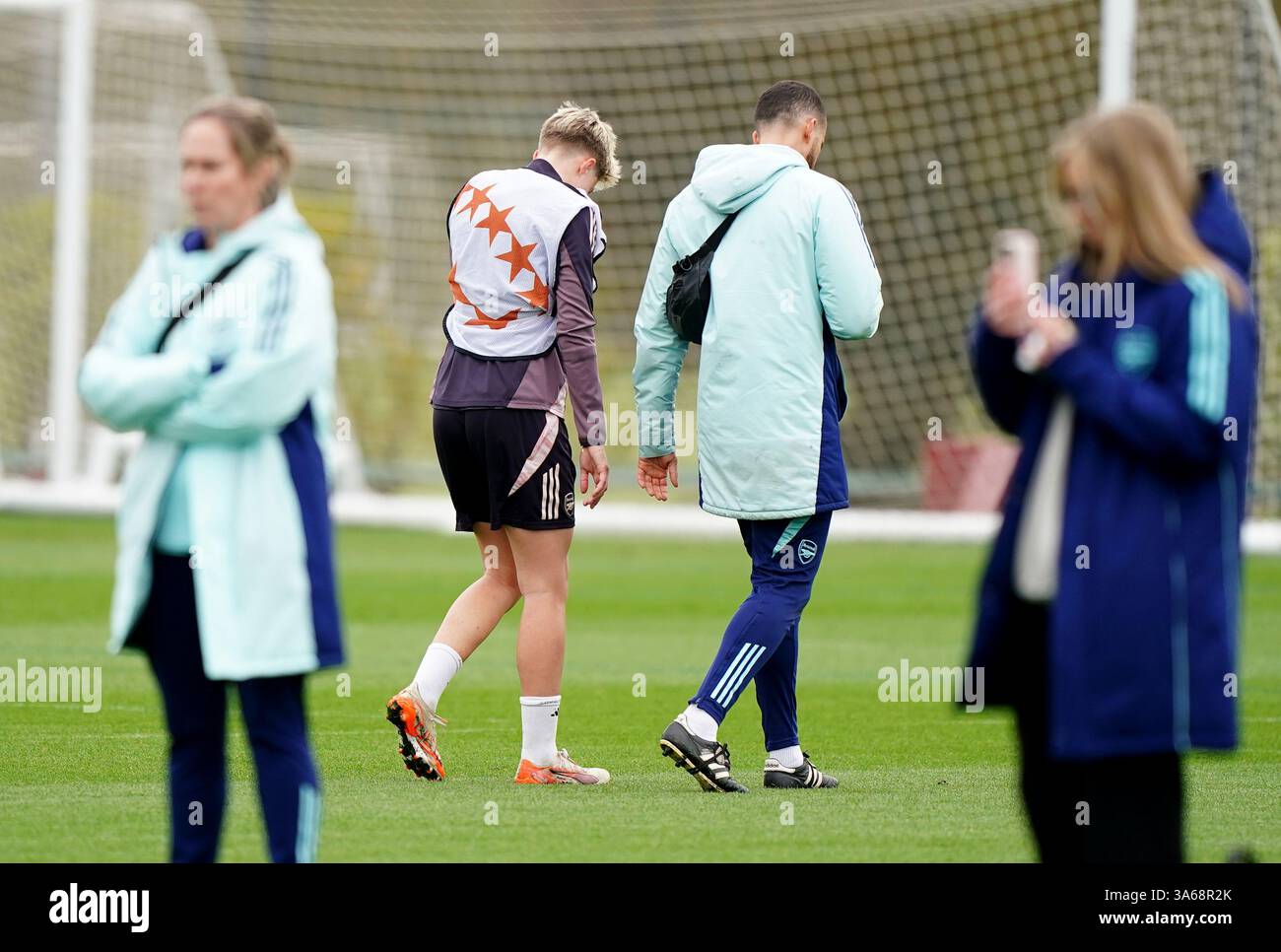 Arsenal's Lina Hurtig walks off after getting injured during a training ...
