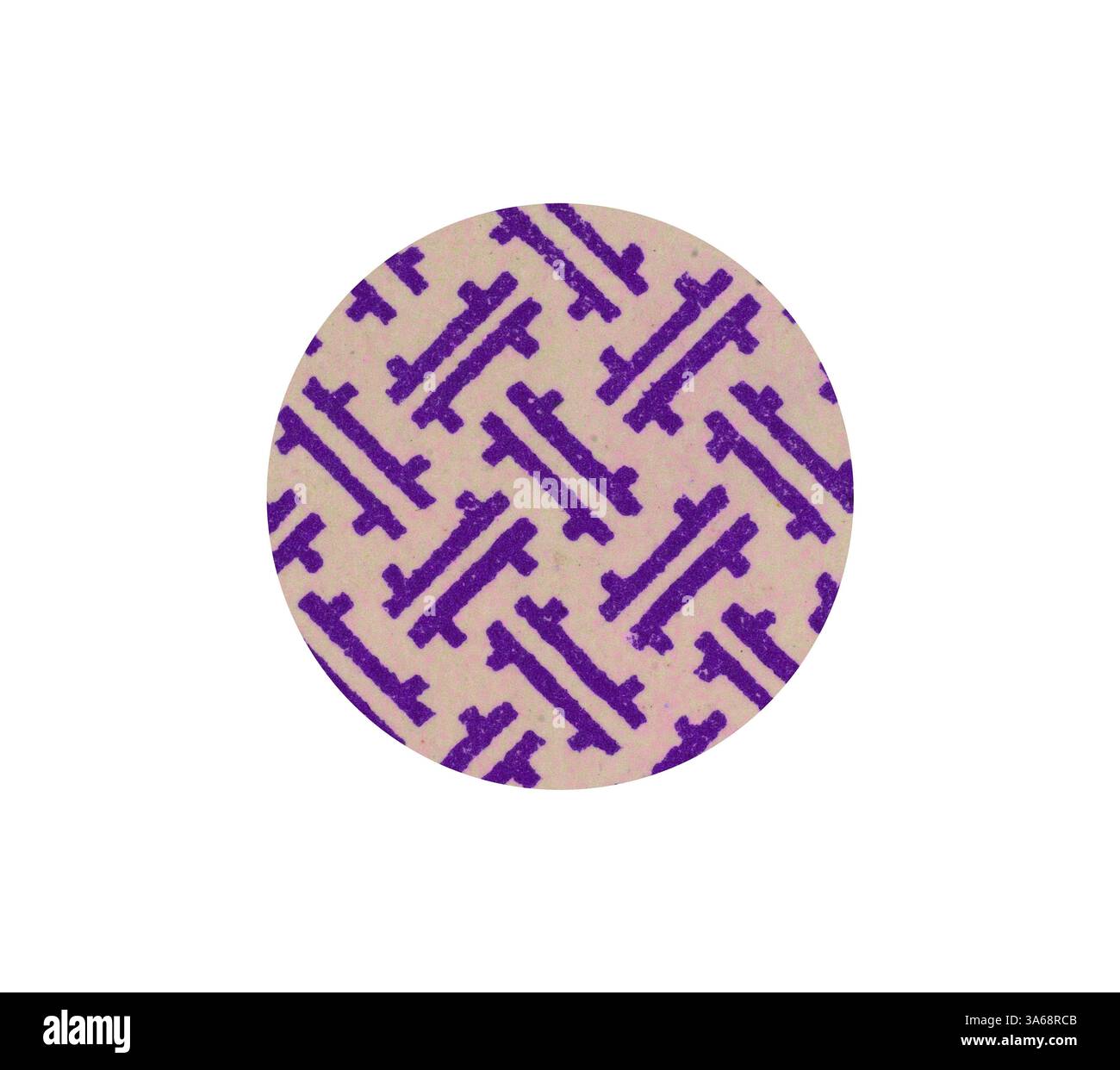 A circular surface features a repeating pattern of stylized, abstract ...