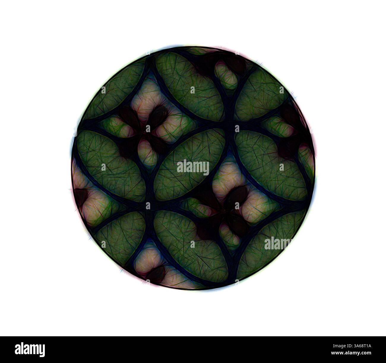 A decorative circular pattern featuring interlocking shapes in shades ...