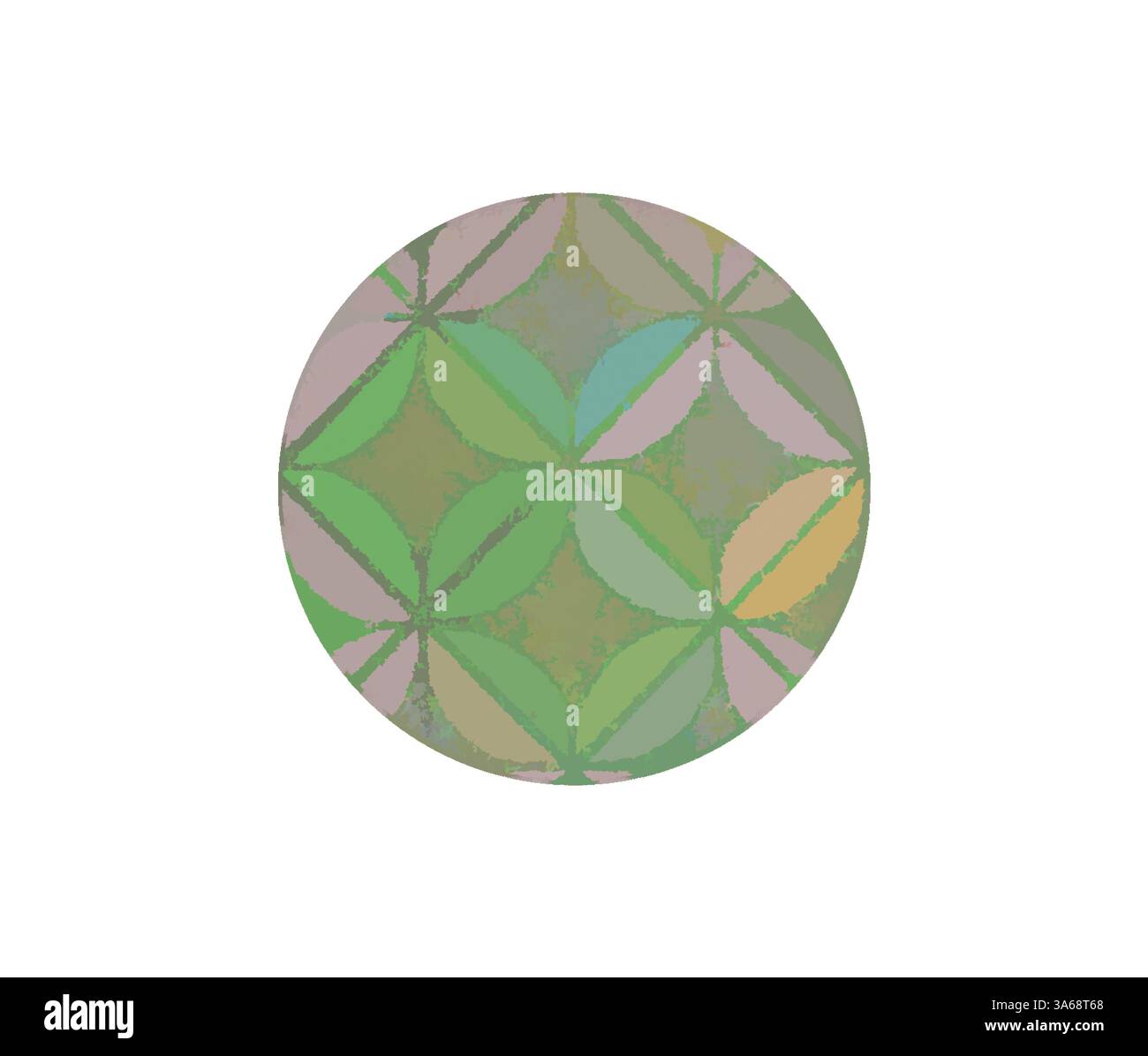 A circular design featuring a repeating pattern of overlapping leaves ...