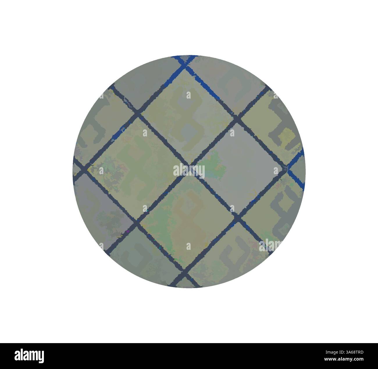 A circular design featuring a quilted pattern of interlocking diamonds ...