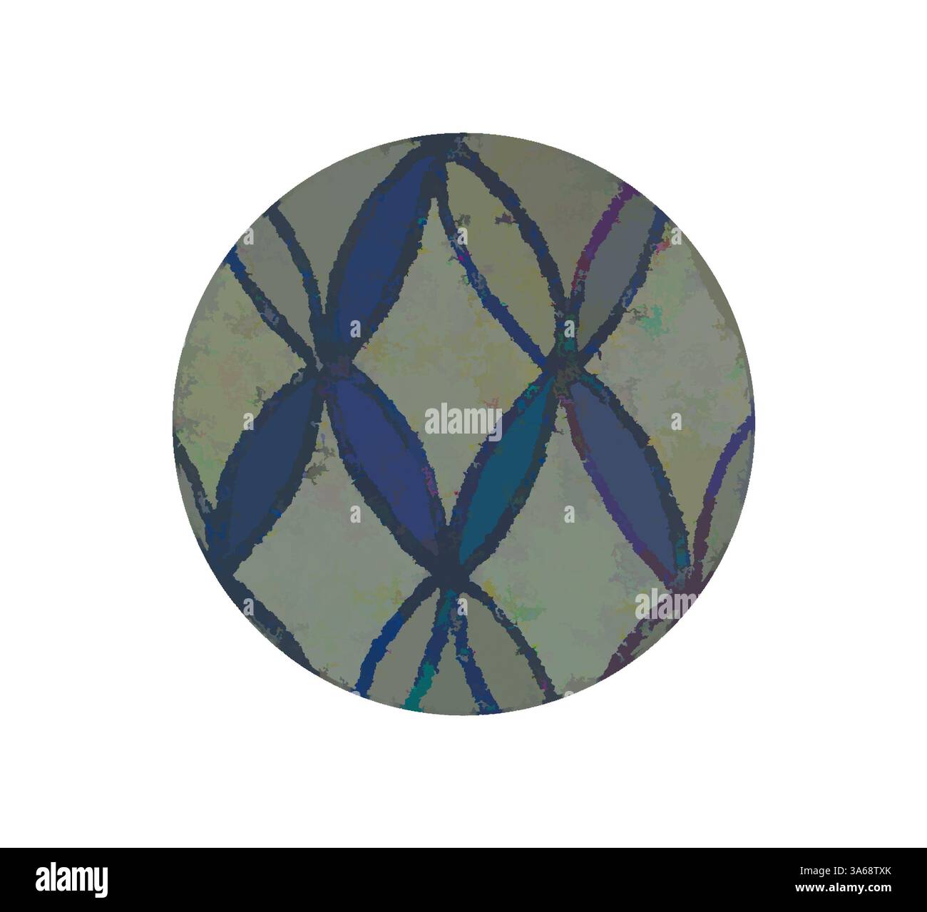 A circular design features an intricate pattern of overlapping ...