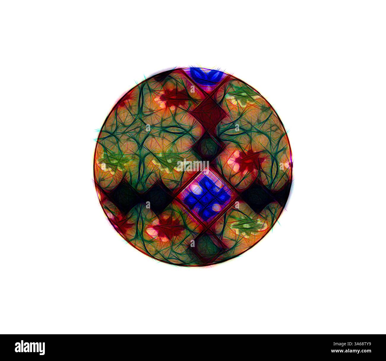 A vibrant, abstract design featuring an intricate pattern of colored ...