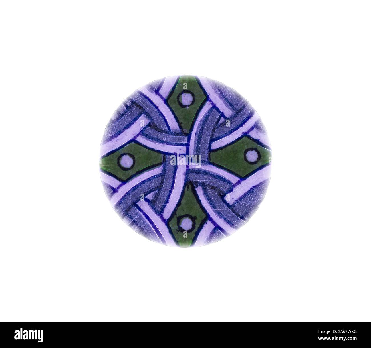 A round ceramic tile featuring an intricate pattern of intertwining ...