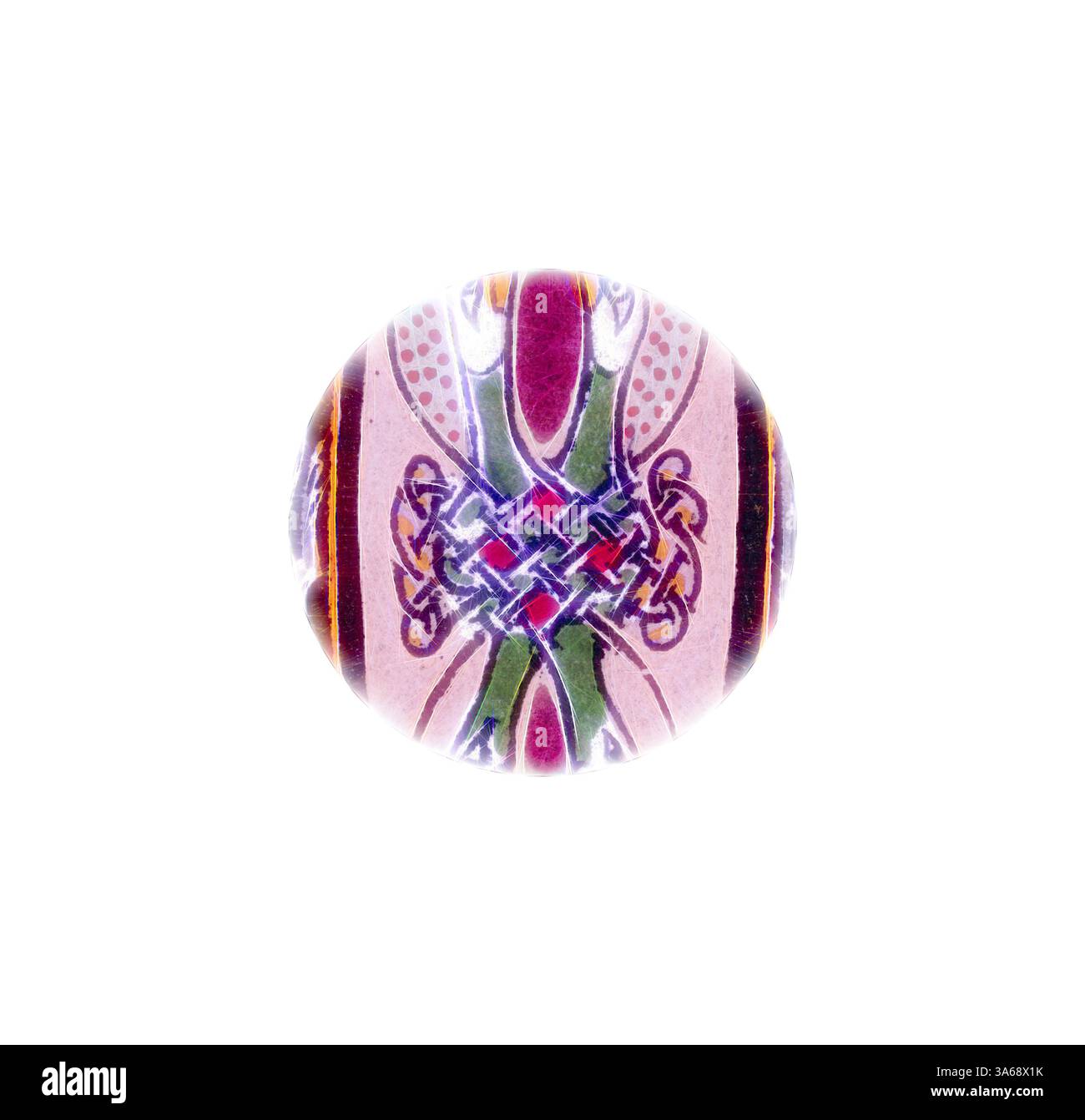 A circular object featuring intricate patterns in vibrant colors ...