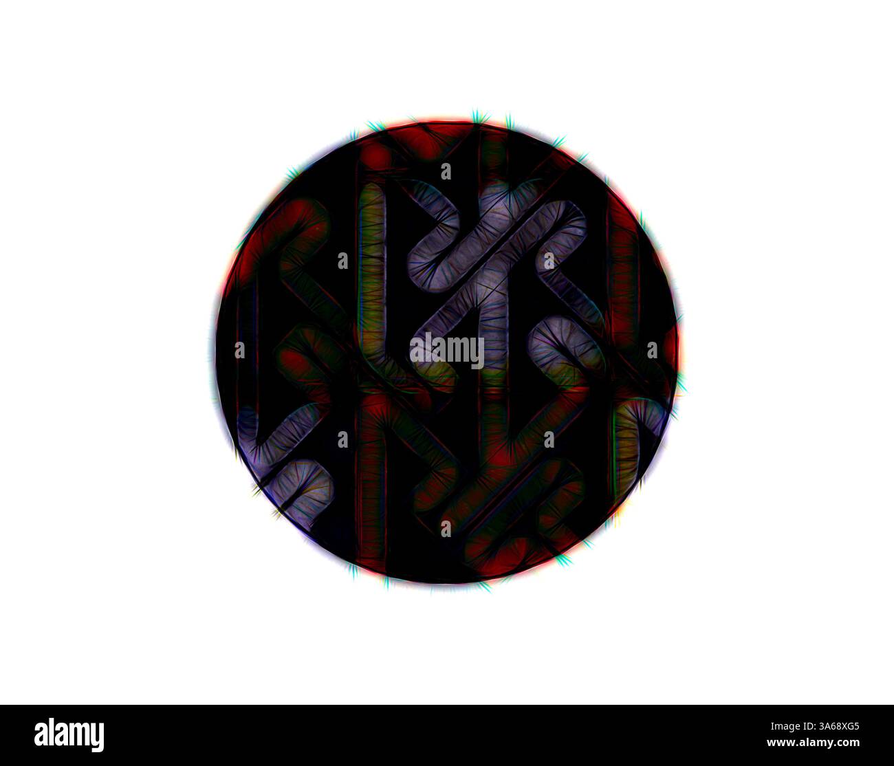 A circular design featuring intricate, interwoven patterns that create ...