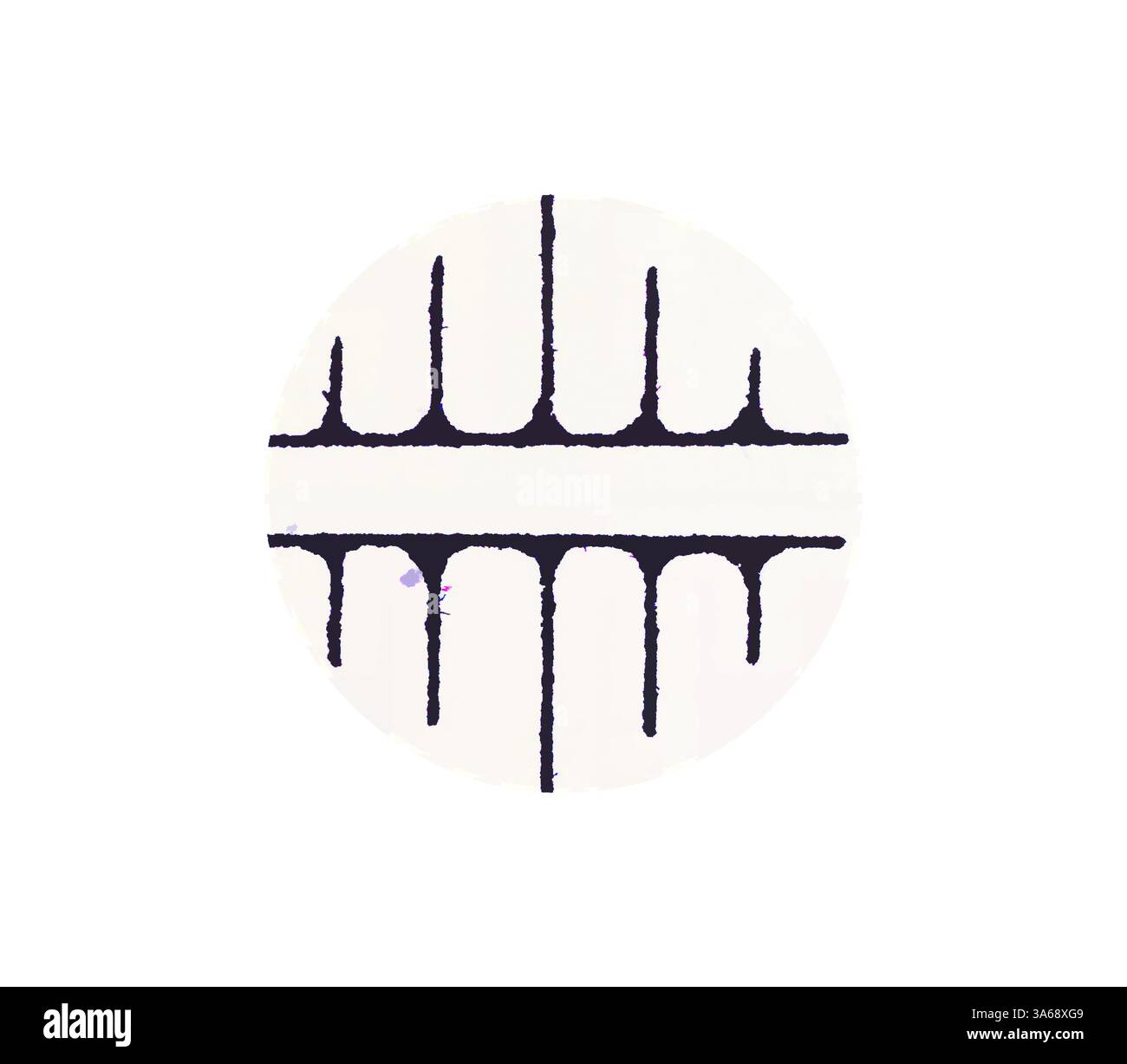 A circular design featuring a symmetrical pattern of vertical lines and ...