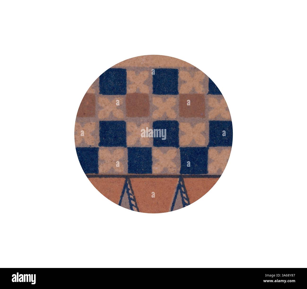 A circular design featuring a patterned grid of alternating squares in ...
