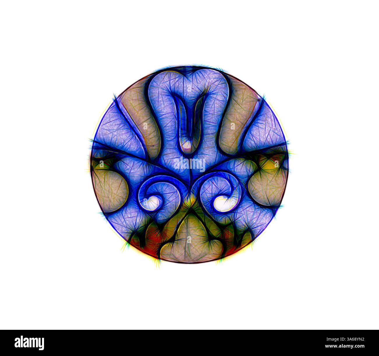 An intricate design featuring swirling patterns and vibrant lines ...