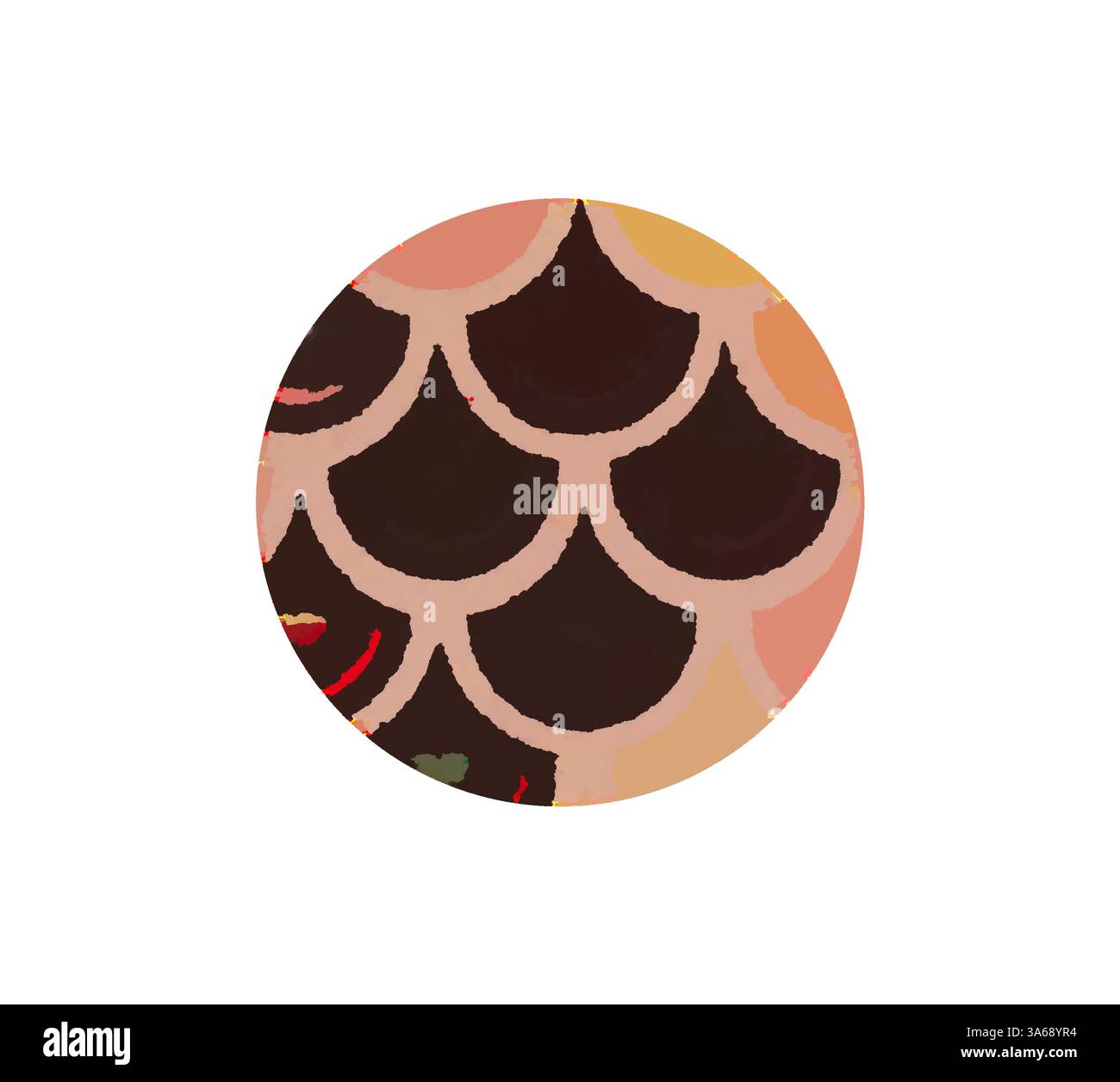 A circular design featuring overlapping scales in varying shades ...