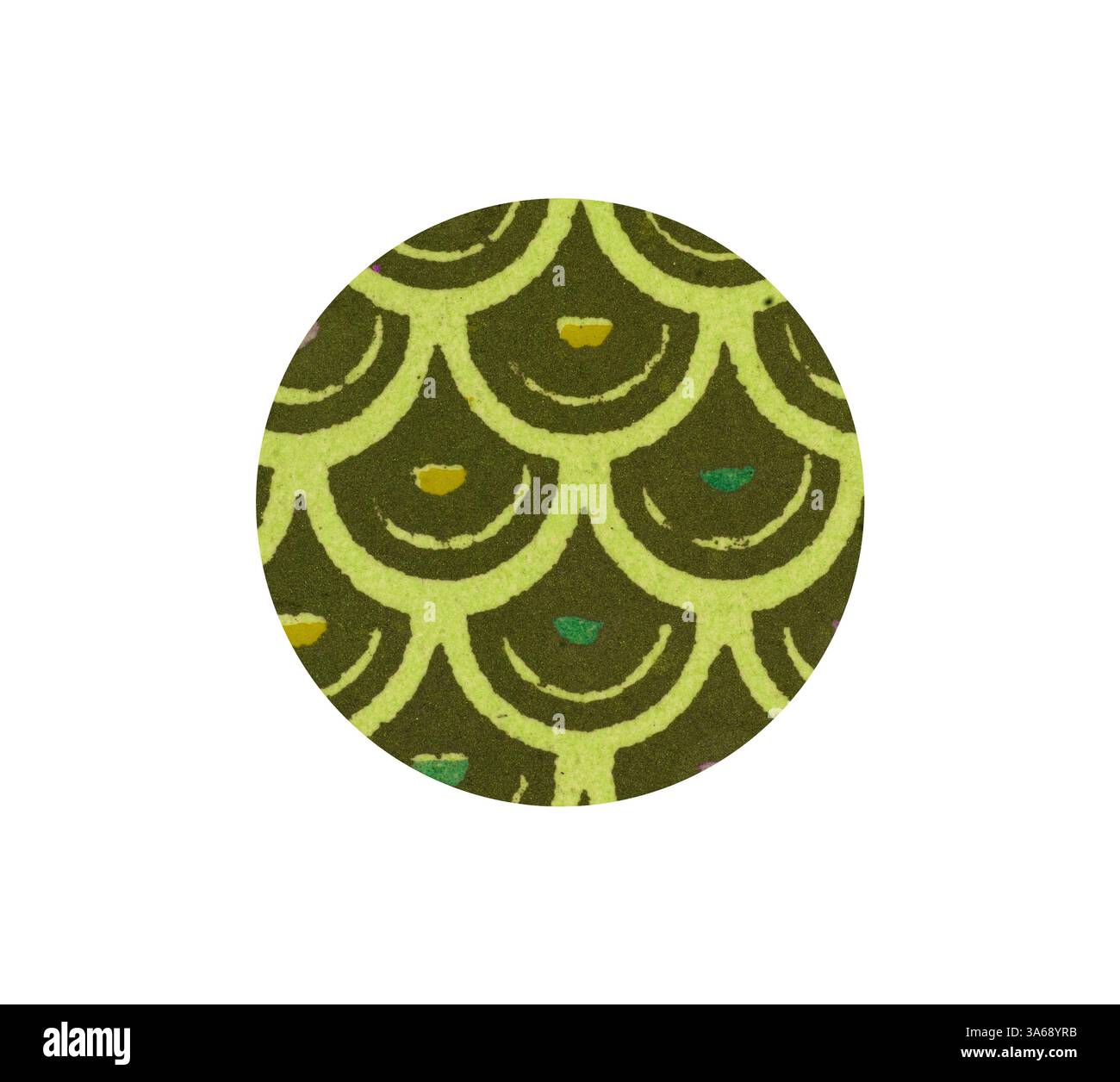 A repeating pattern of vibrant green scales with small, colored accents ...