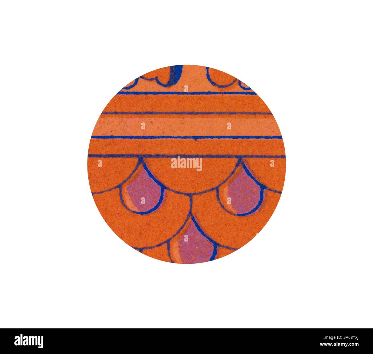 A circular design featuring vibrant orange and blue patterns ...