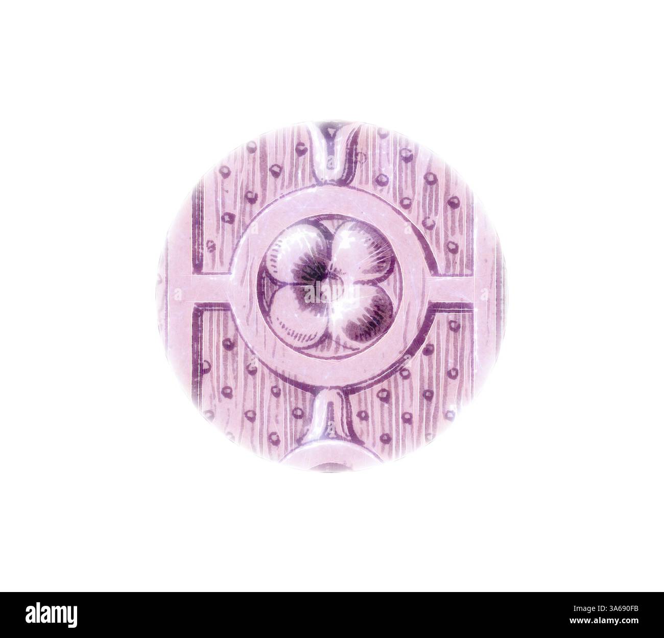 A circular decorative element featuring intricate patterns and a ...