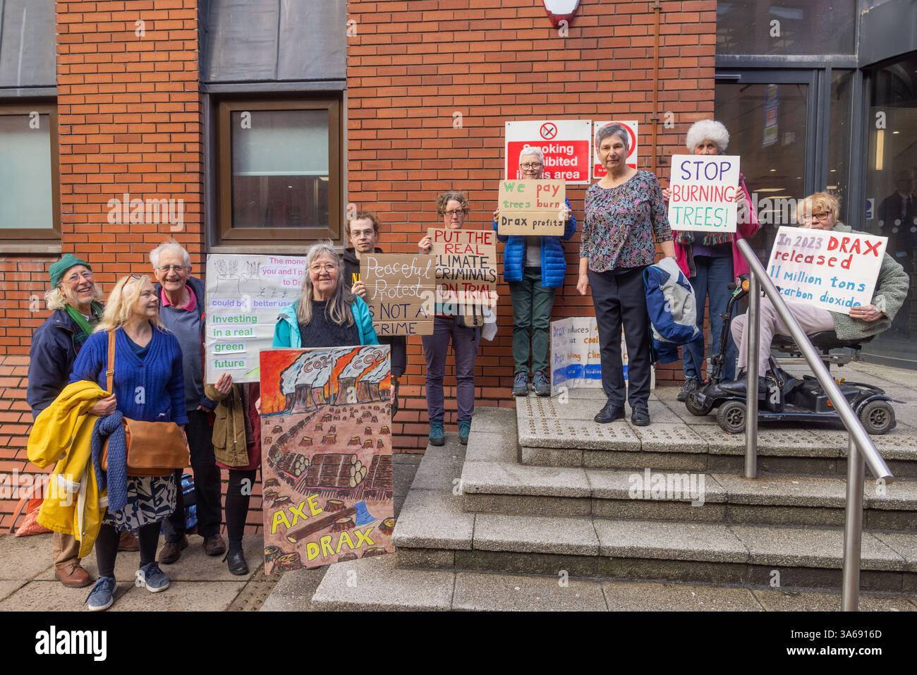 Leeds, UK. 25 MAR, 2025. Activists gather ahead of sentencing with ...