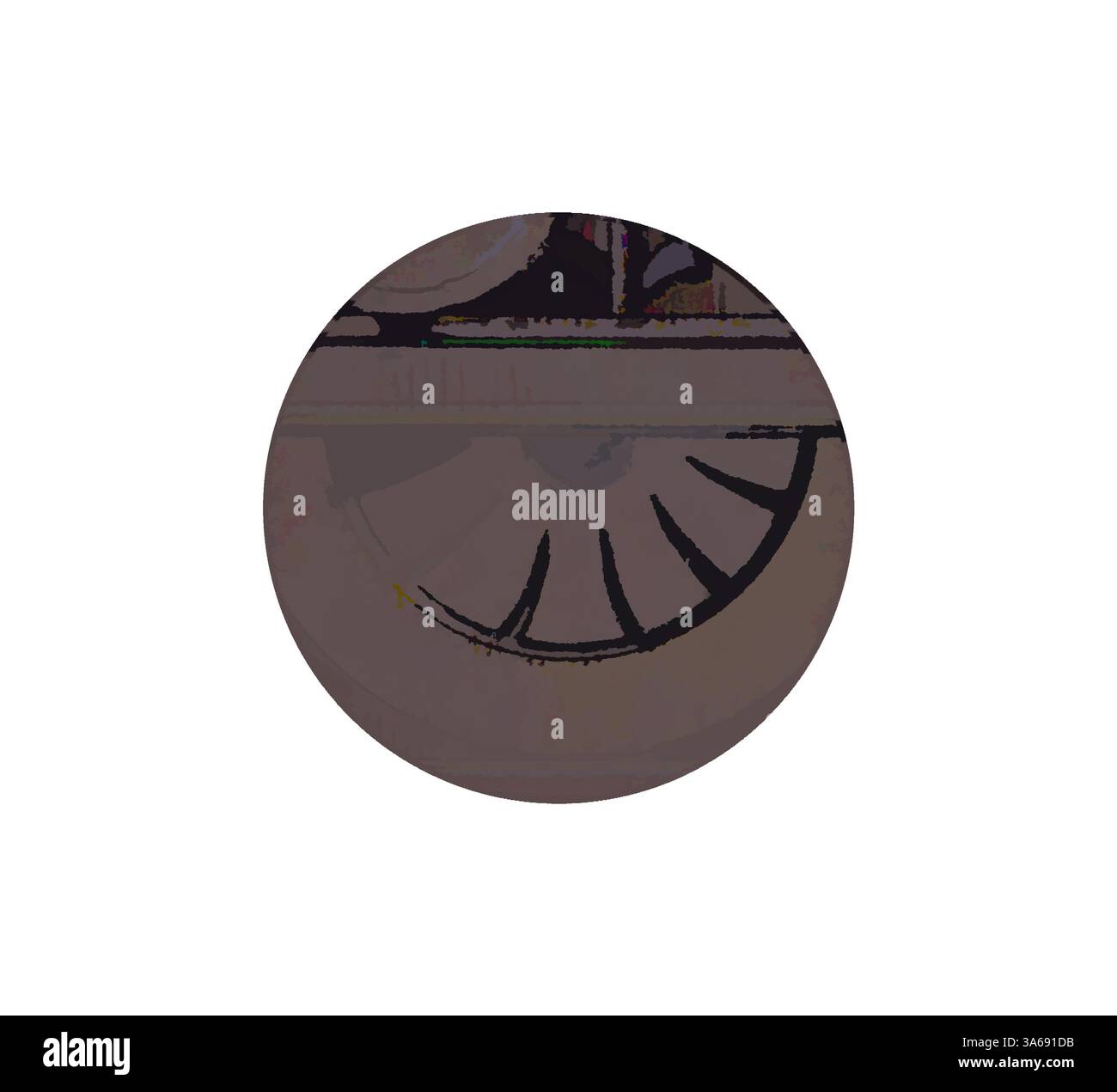 A circular close-up reveals a textured surface with lines radiating ...