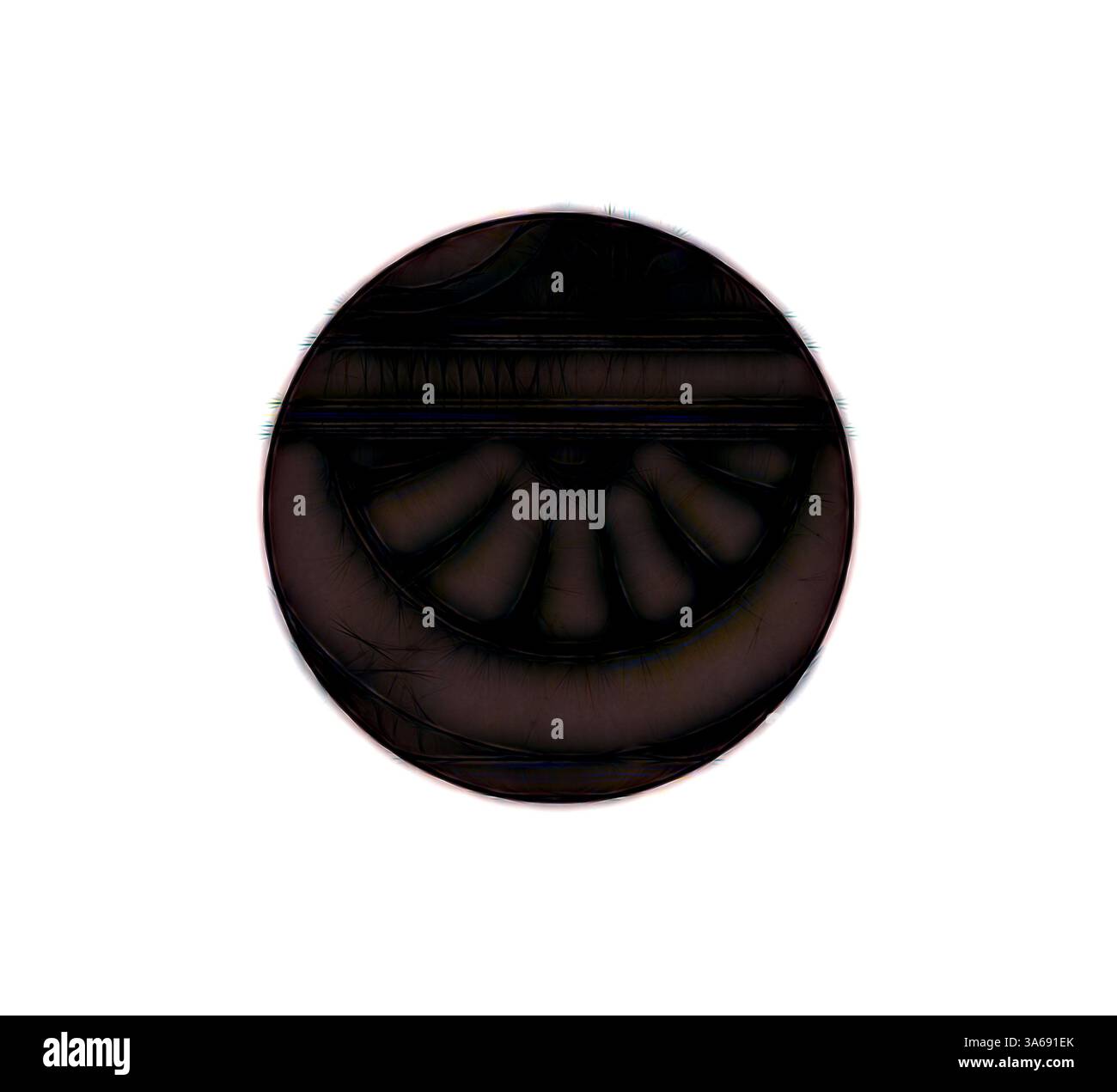 A circular object featuring intricate details and layered patterns ...