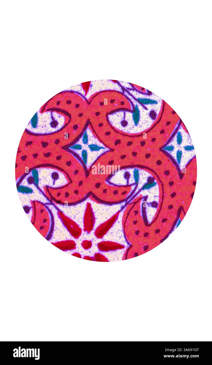 A vibrant pattern features swirling shapes and geometric designs in ...