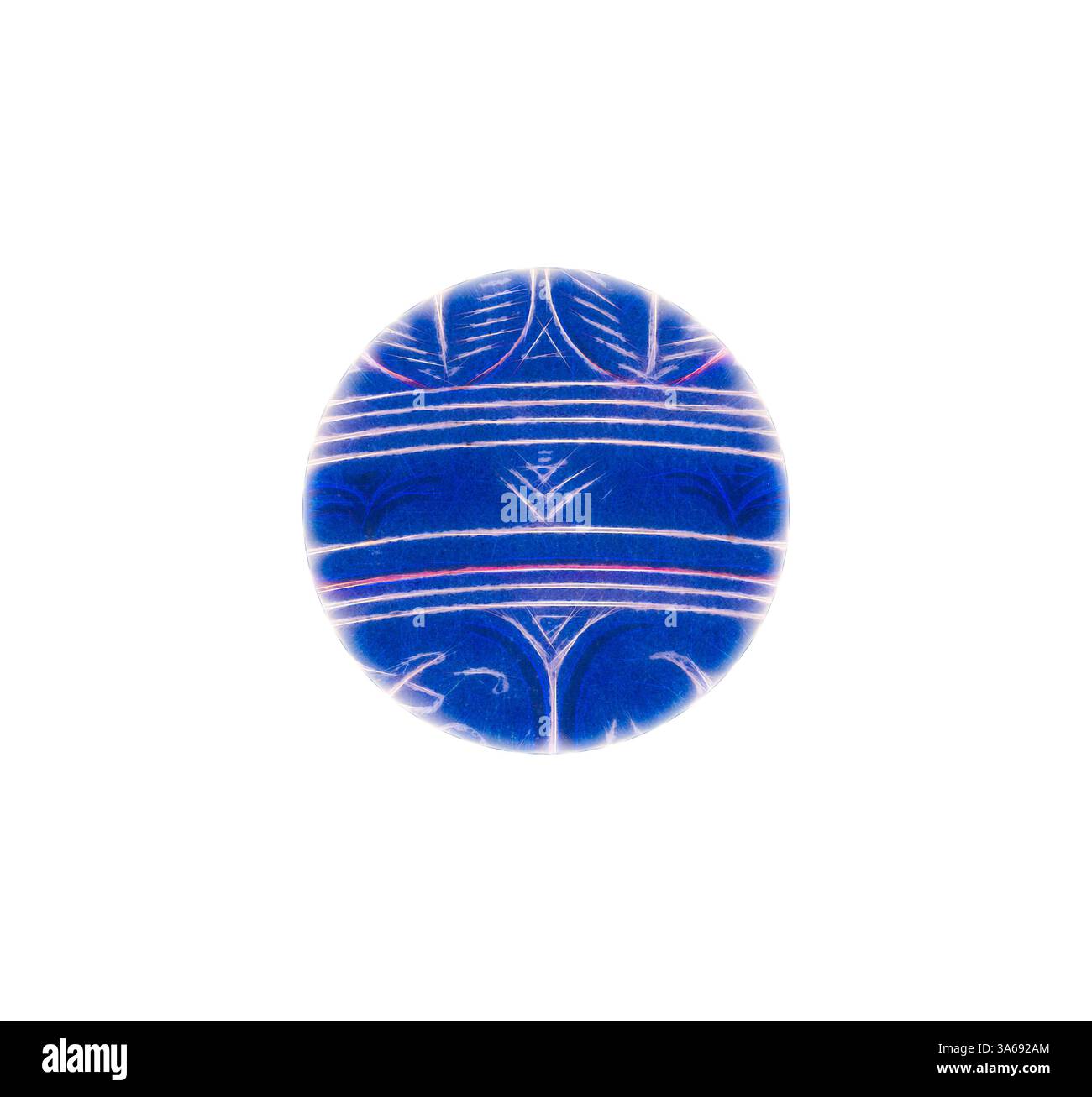 A round object adorned with intricate blue patterns, featuring delicate ...