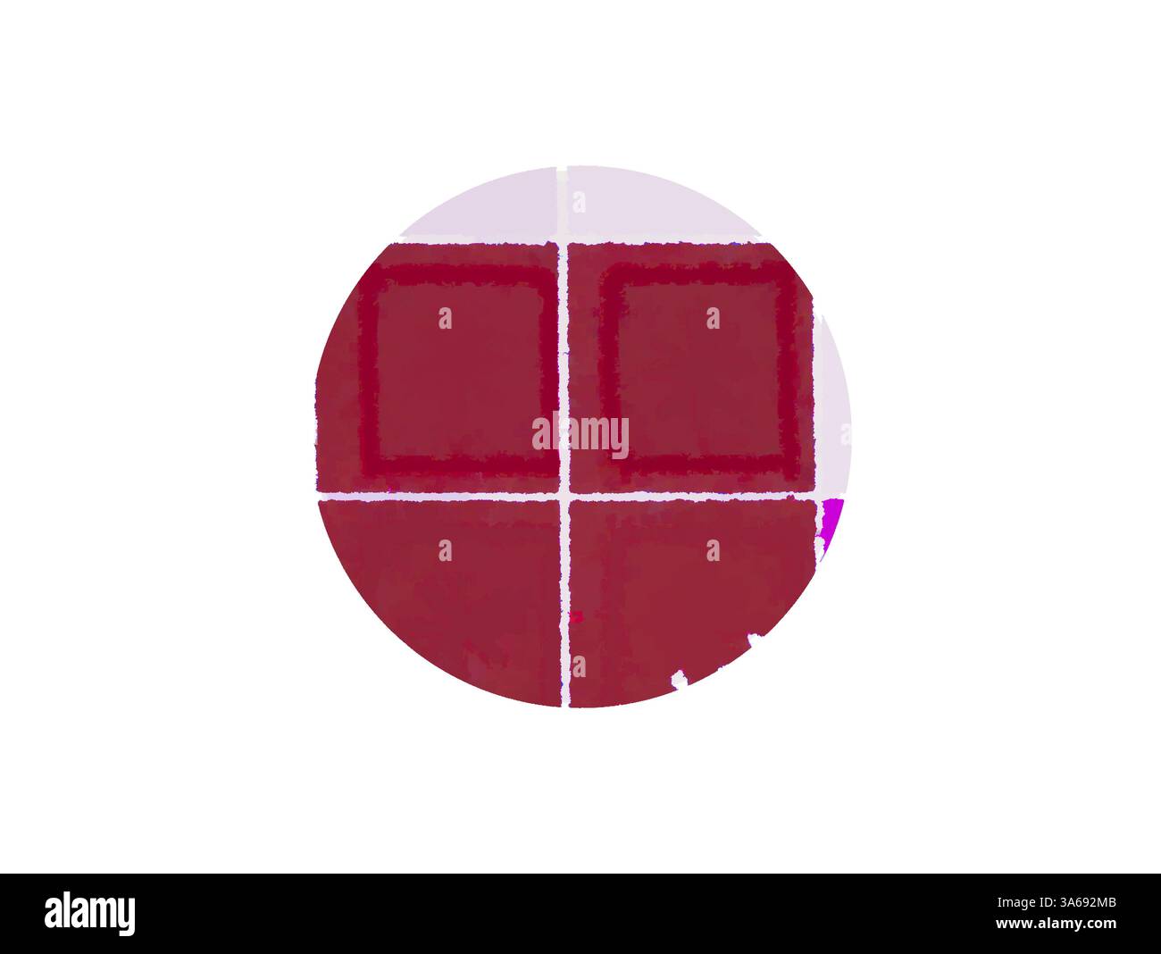 A circular design featuring four quadrants in varying shades of red ...