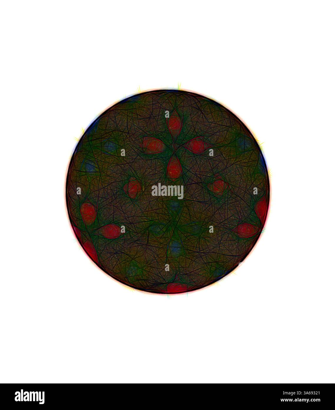 A circular pattern featuring intricate, colorful designs resembling ...