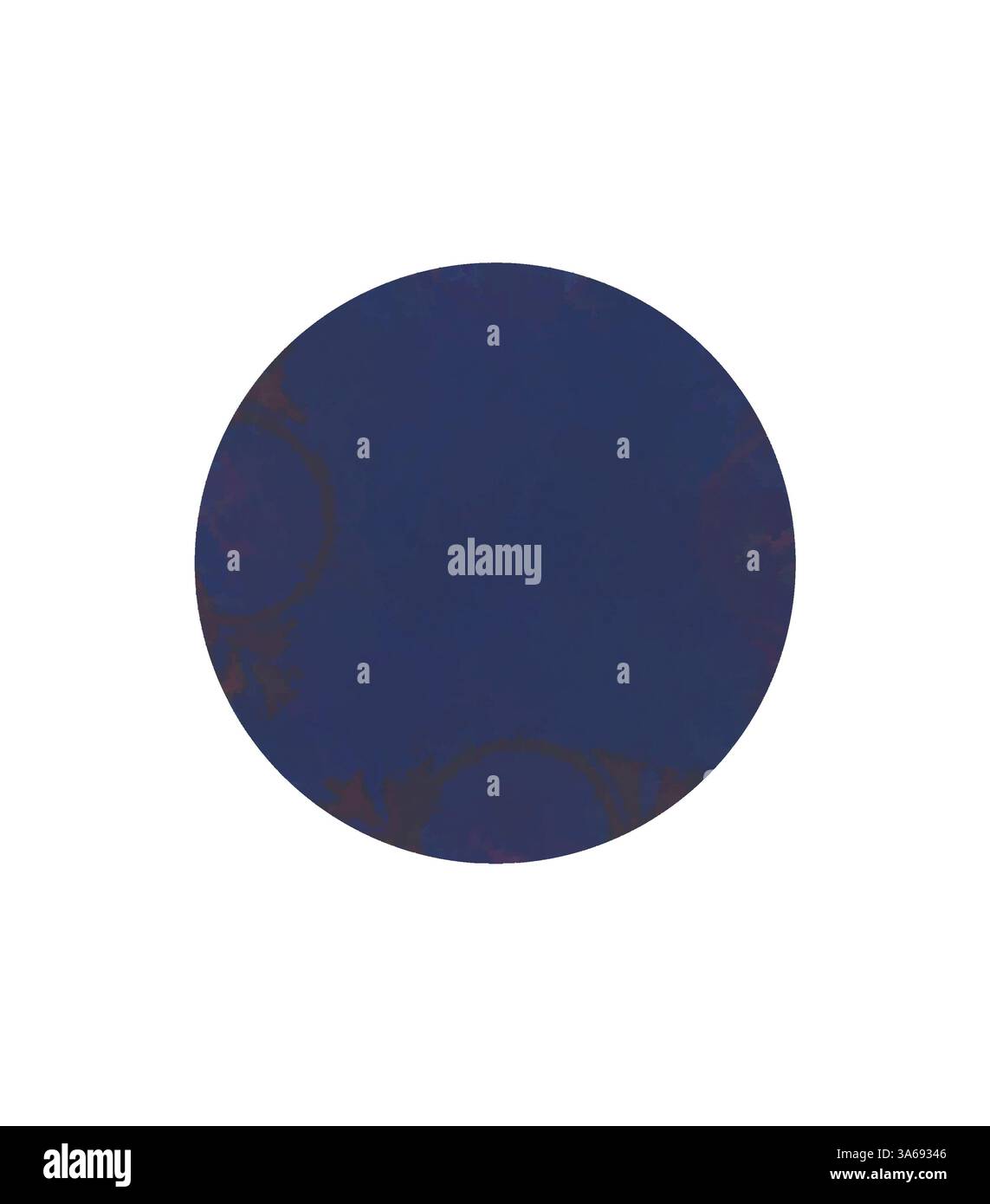 A deep navy circle with subtle texture and hints of organic shapes surrounding its perimeter ...