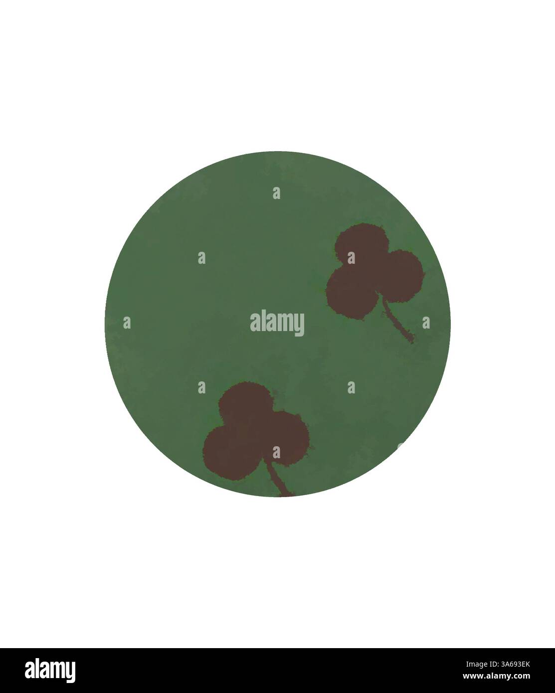 A circular design featuring a green background with two stylized dark ...