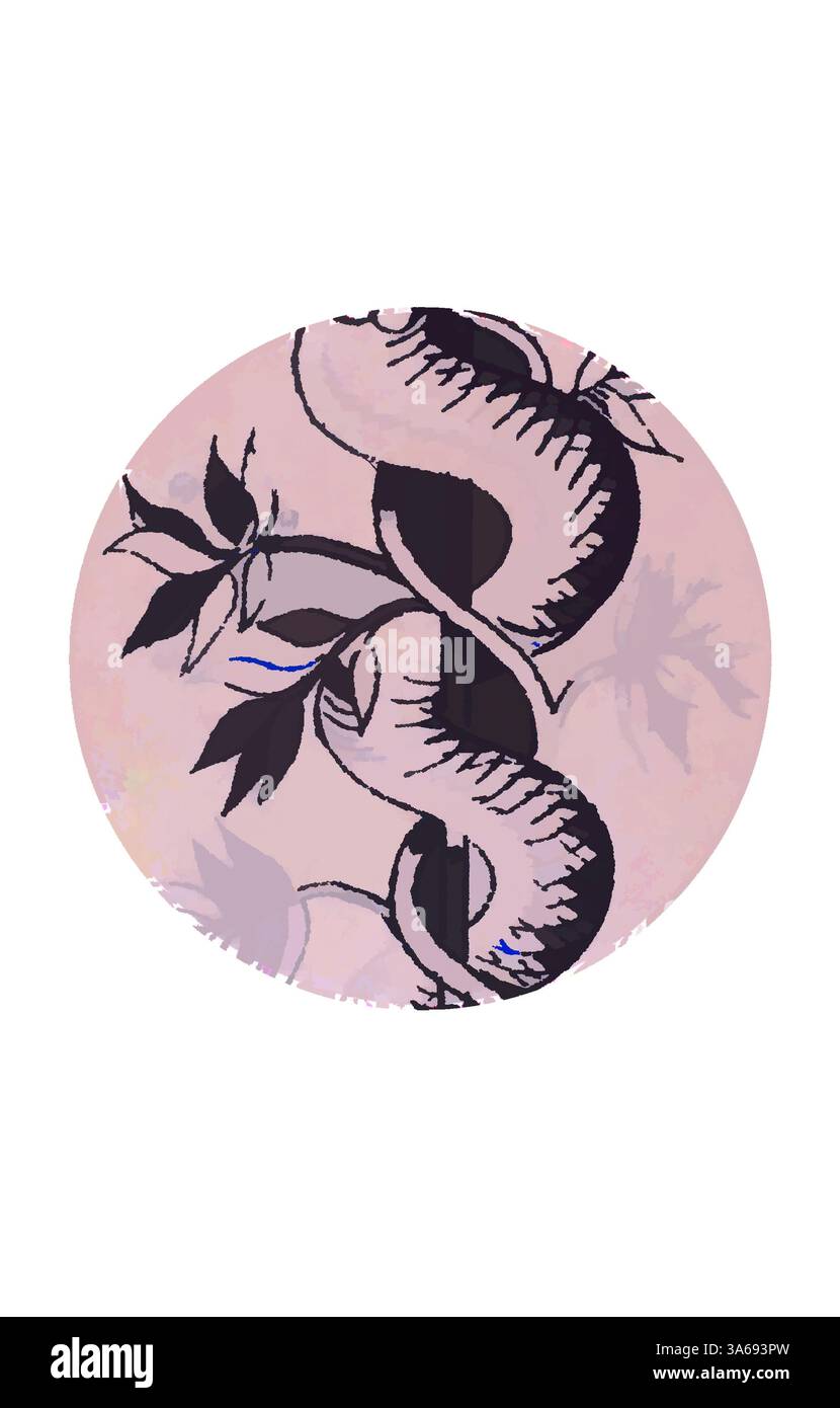 A stylized design featuring a coiling snake entwined with delicate ...