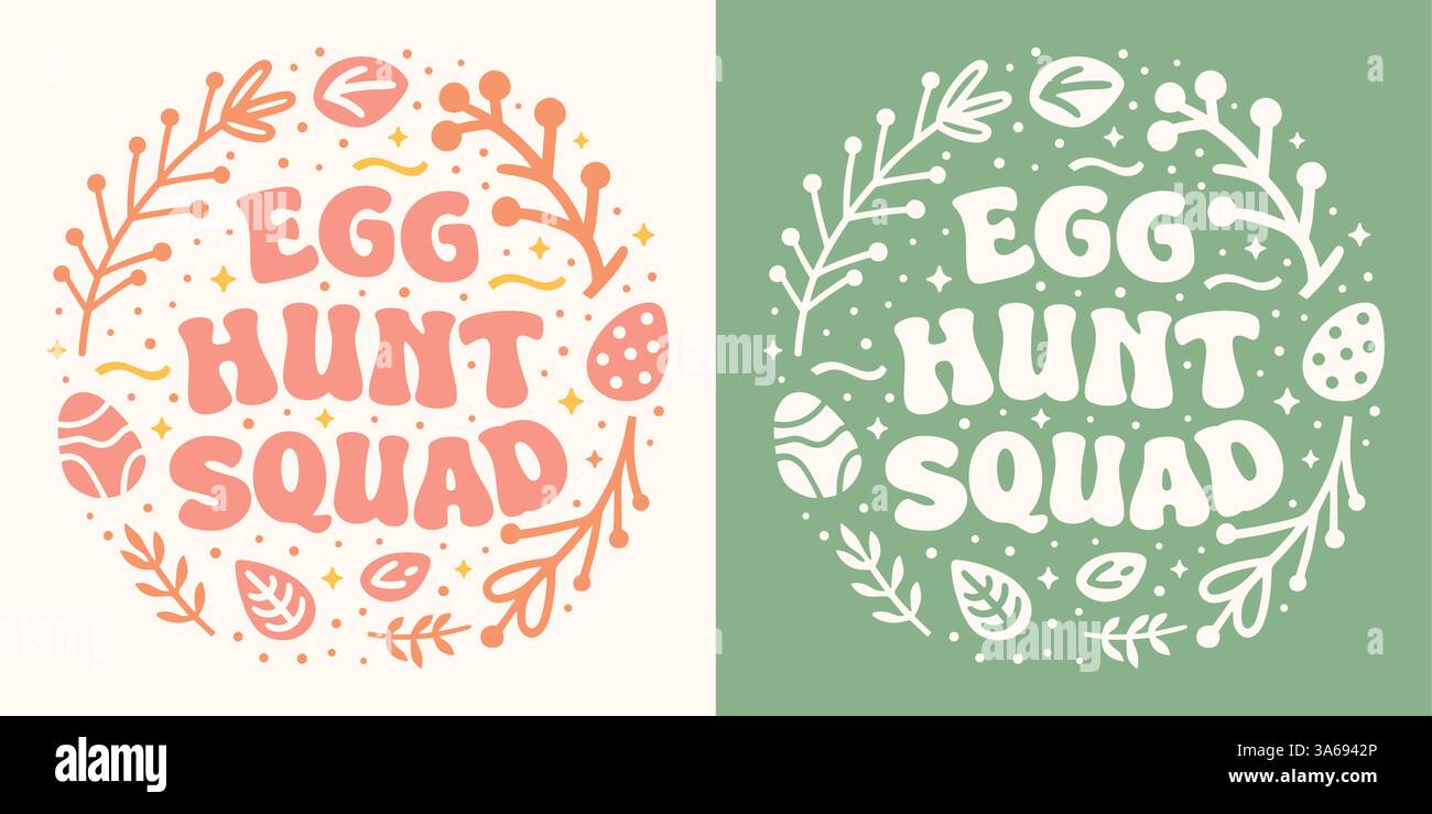 Easter egg hunt squad team crew badge logo vector text for kids girls ...