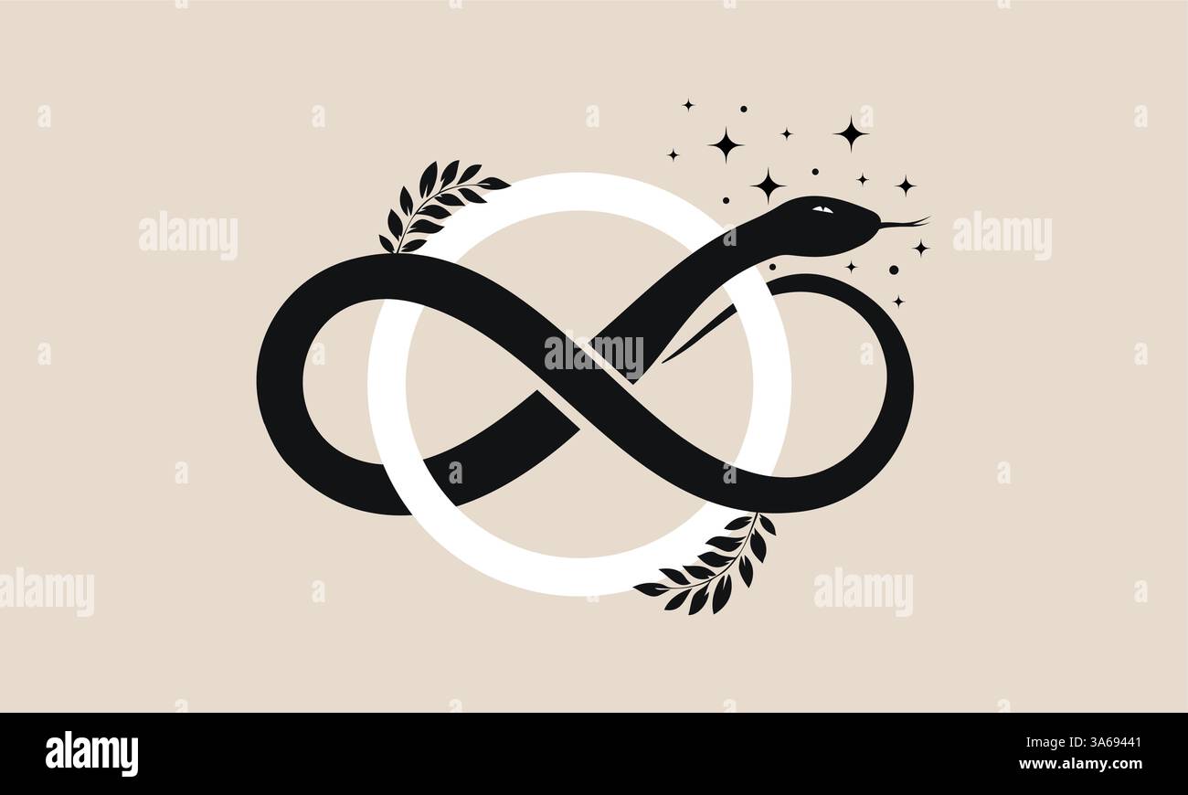 Infinity snake, mystical serpent curled up in shape of infinity sign ...