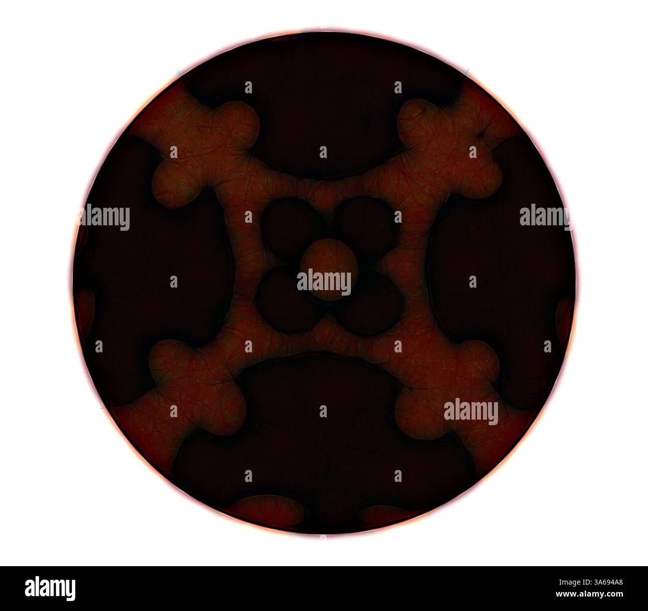 An intricate, abstract design features a circular formation with ...