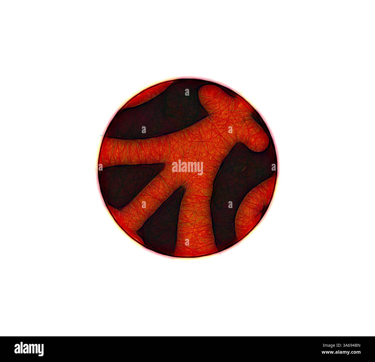 A circular design features an abstract arrangement of flowing shapes in ...