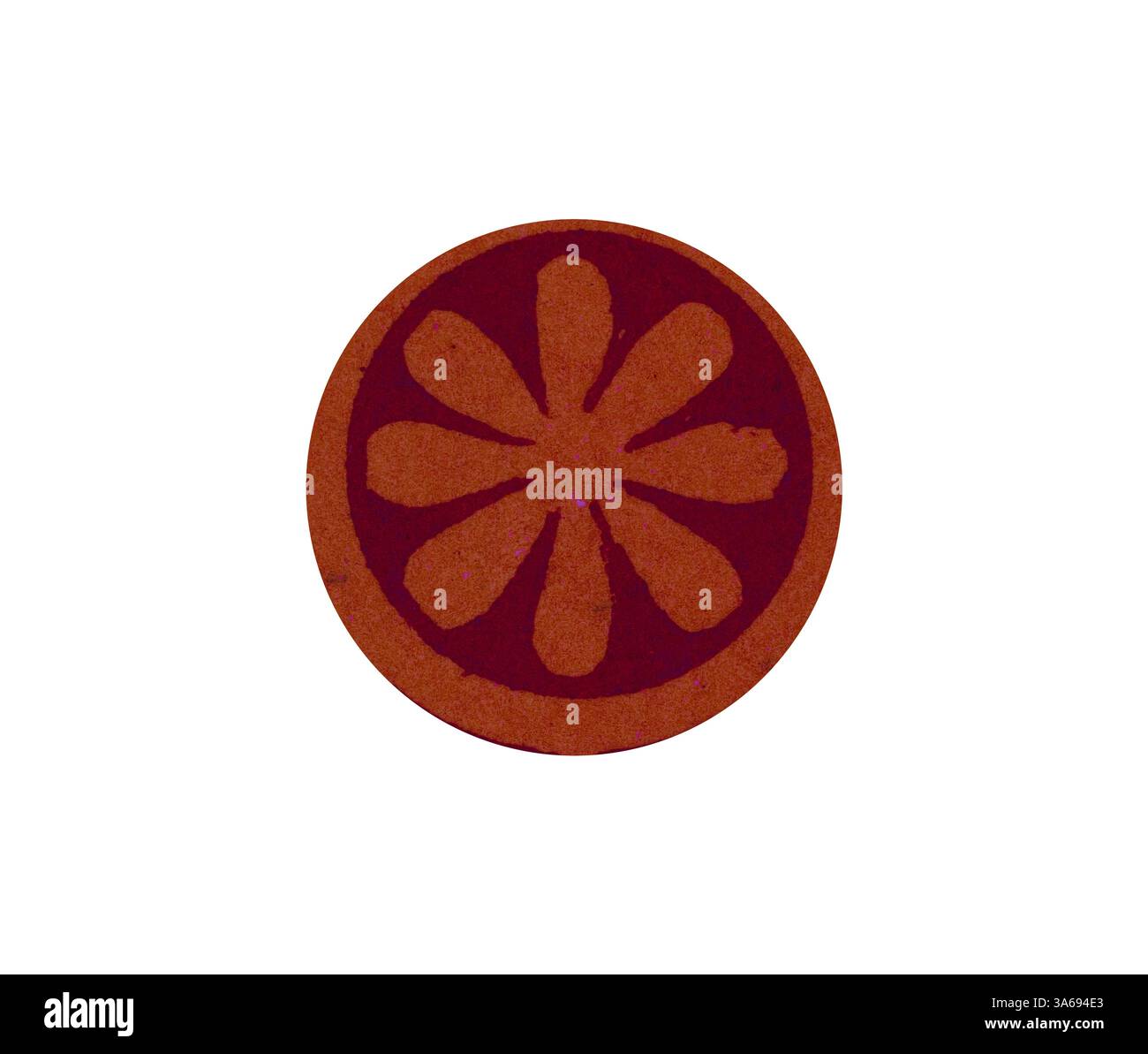 A circular design featuring a bold flower shape with elongated petals ...