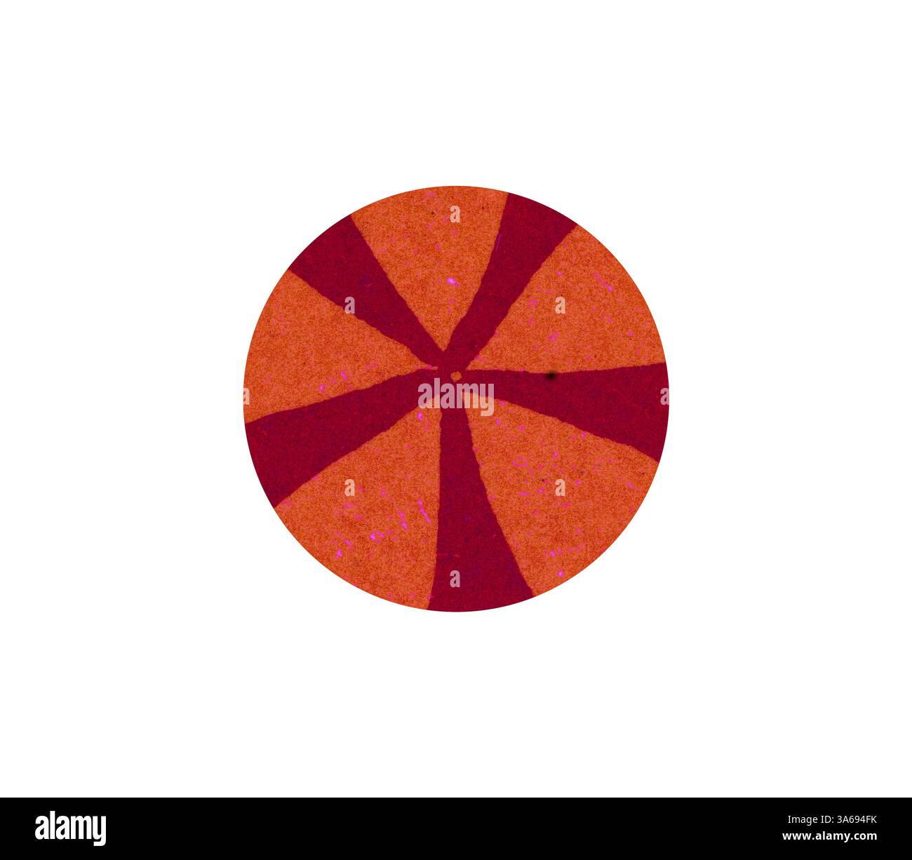 A circular design featuring alternating red and orange triangular ...