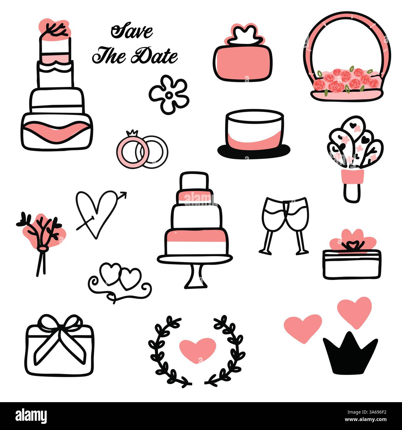 Hand Drawn Wedding Celebration Doodle Setlove Stock Vector Image & Art ...