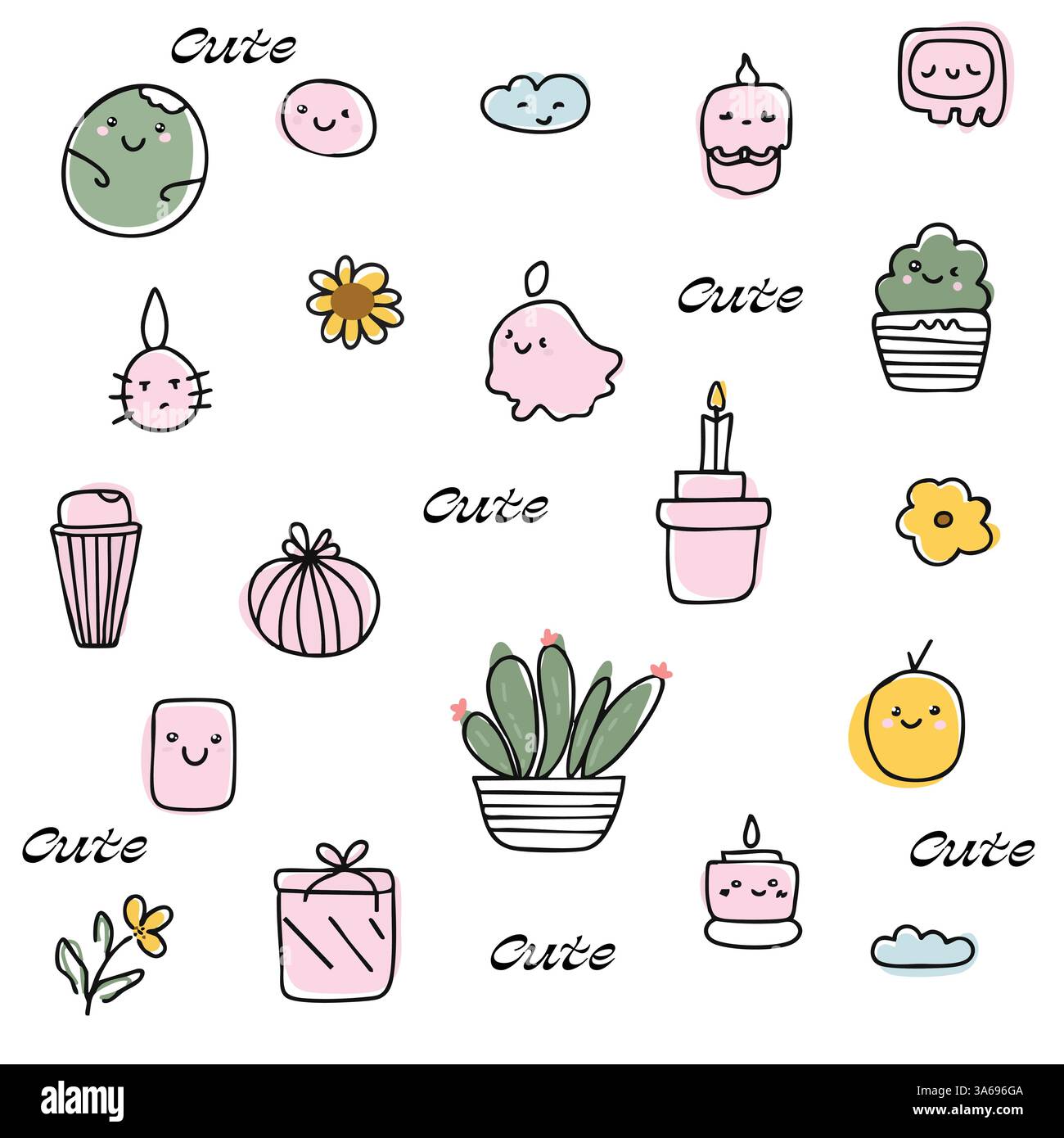 Hand Drawn Cute Pastel Happiness Doodle Collection Stock Vector Image ...