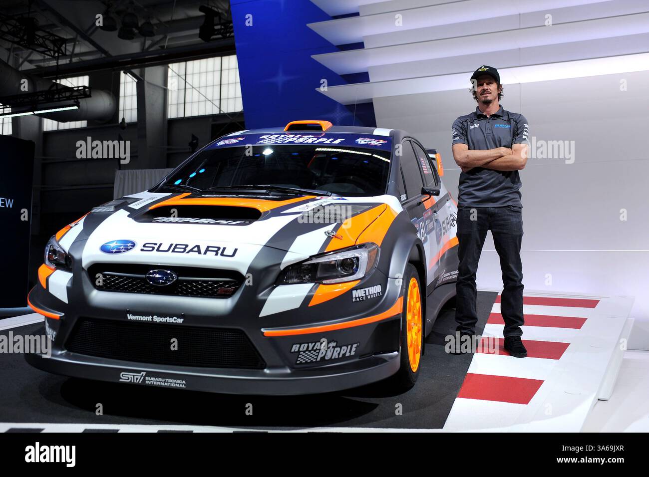 Bucky Lasek and the Subaru 2015 WRX STI Rallycross car at the New York ...