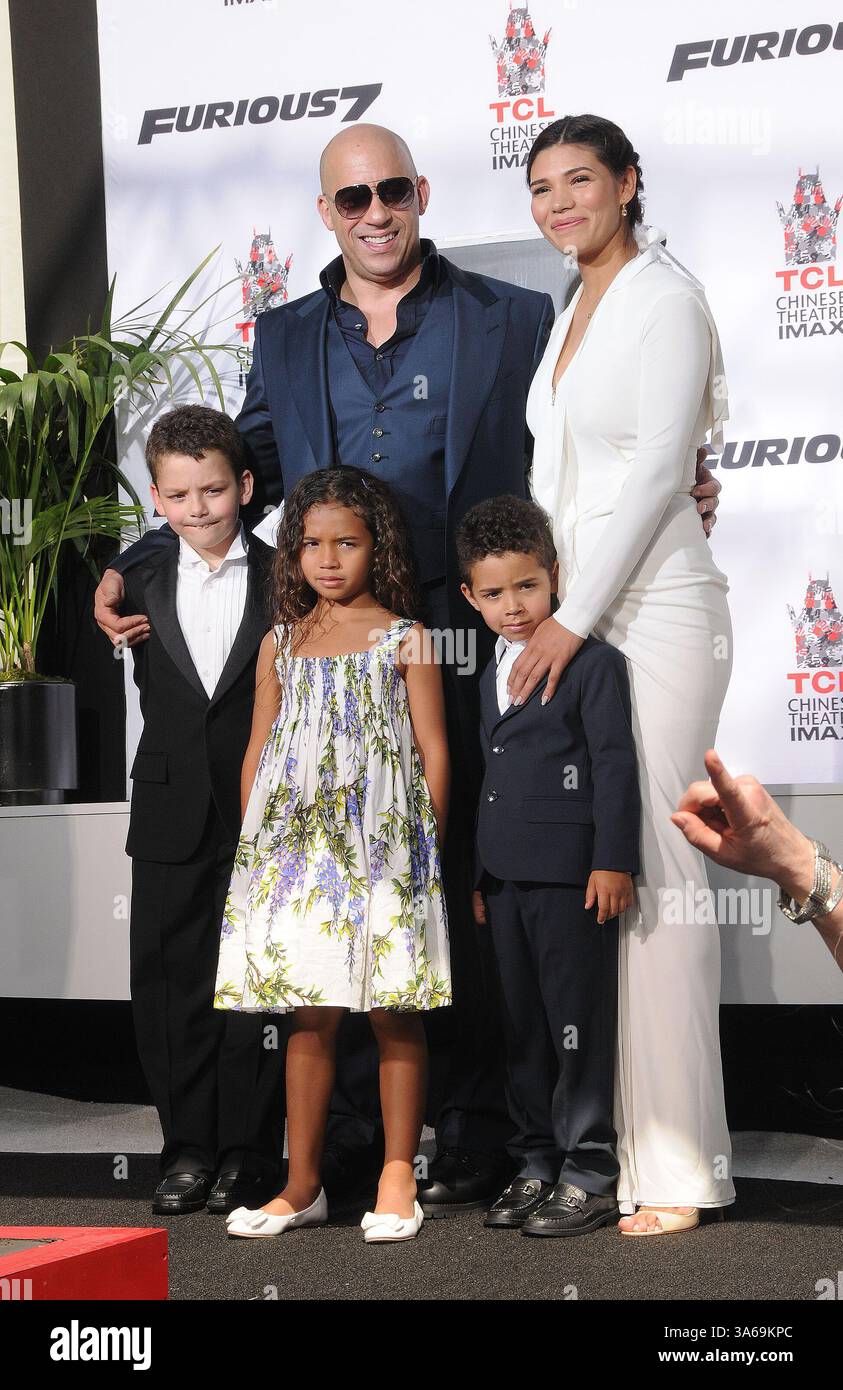 Vin Diesel, Paloma Jimenez, children at the Vin Diesel Hand & Footprint ...