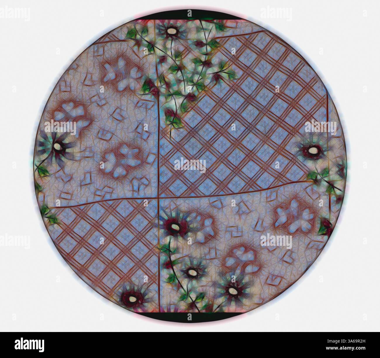 A swirling pattern of interconnected geometric shapes and floral motifs ...