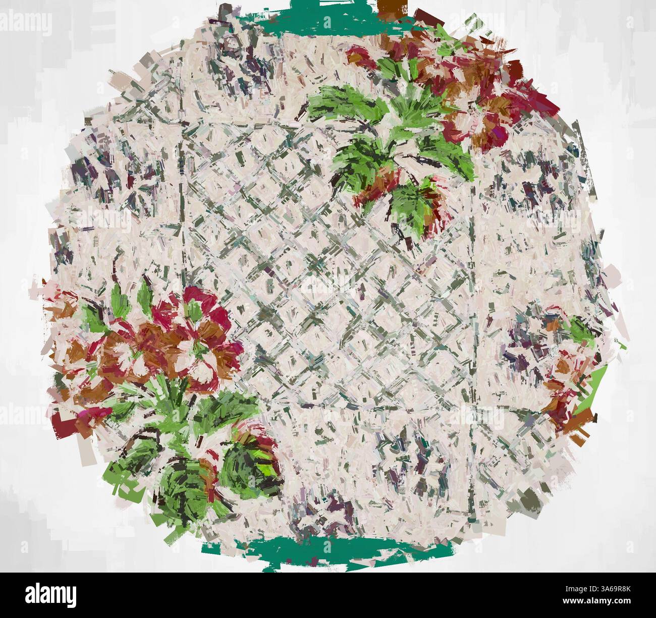 A textured floral design features vibrant blossoms intertwined with ...