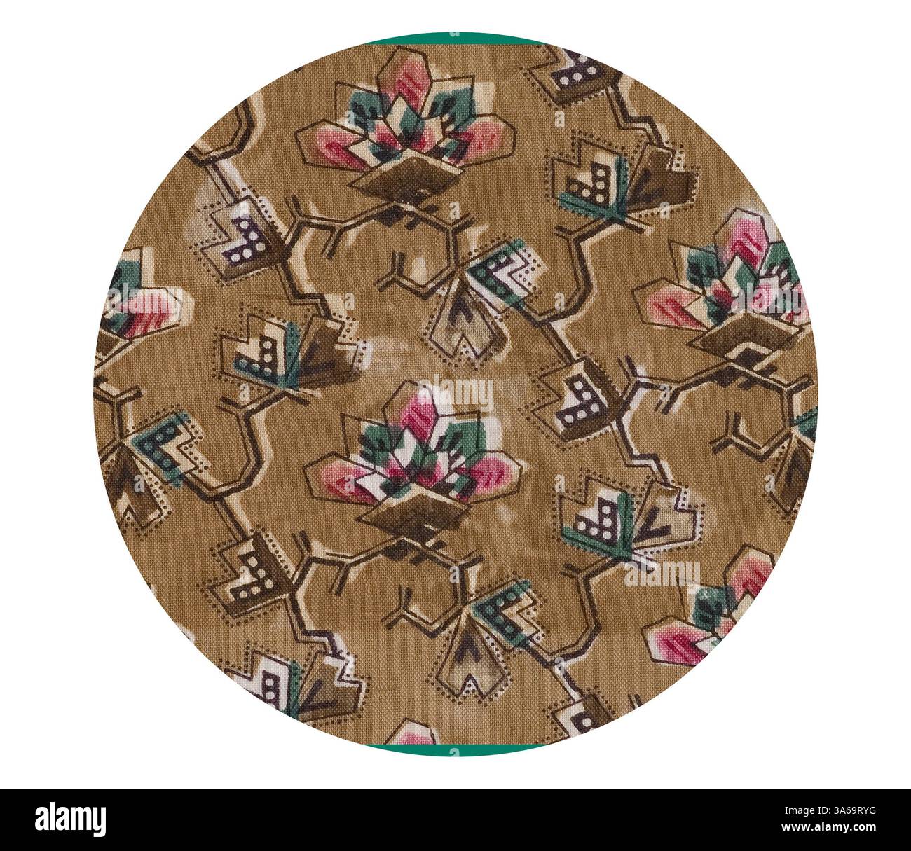 A vibrant pattern featuring whimsical floral motifs in shades of green ...