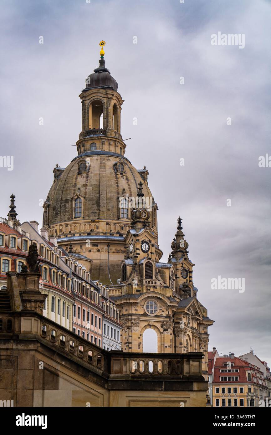 Close up dome famous Frauenkirche in Dresden, Germany. Historical ...
