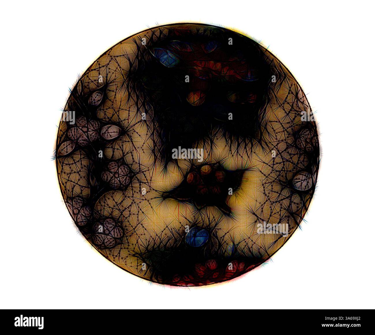 An intricate abstract composition featuring a blend of colorful spheres ...