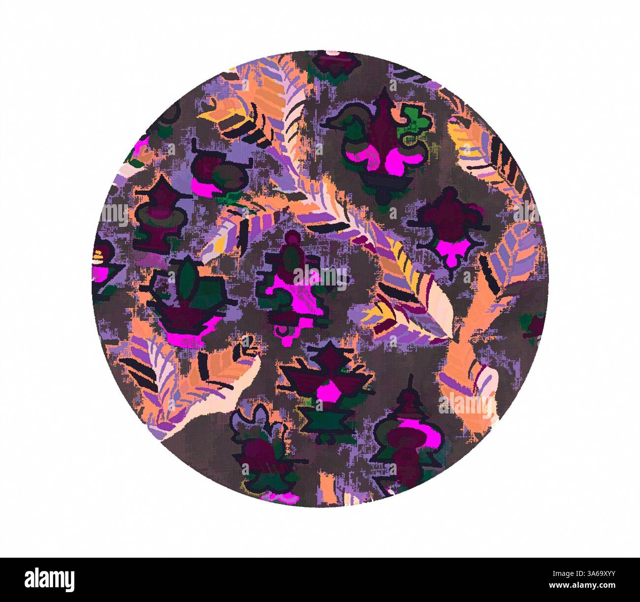 An intricate pattern featuring vibrant floral and leafy designs ...