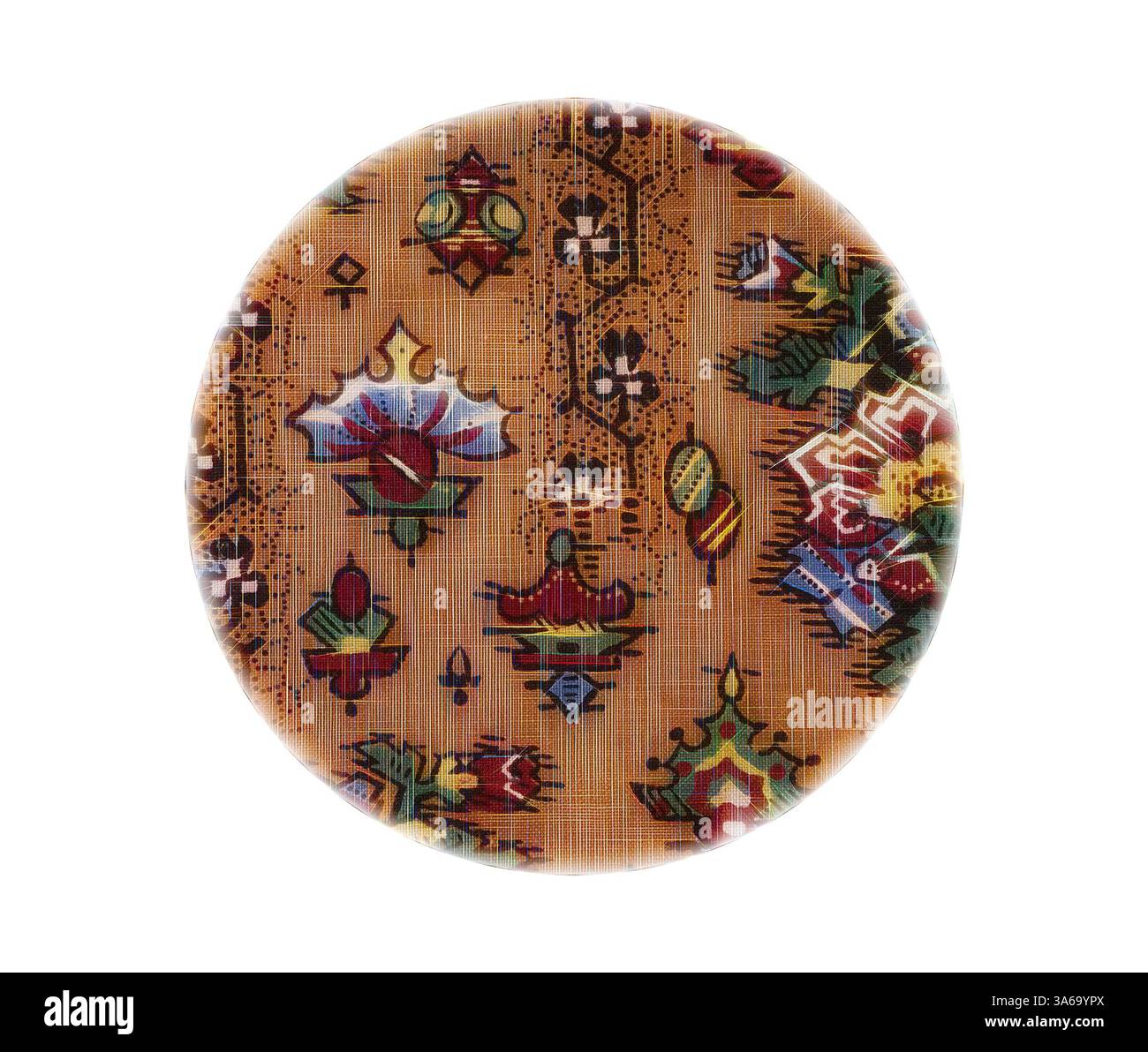 A beautifully patterned oval piece featuring vibrant floral motifs and ...