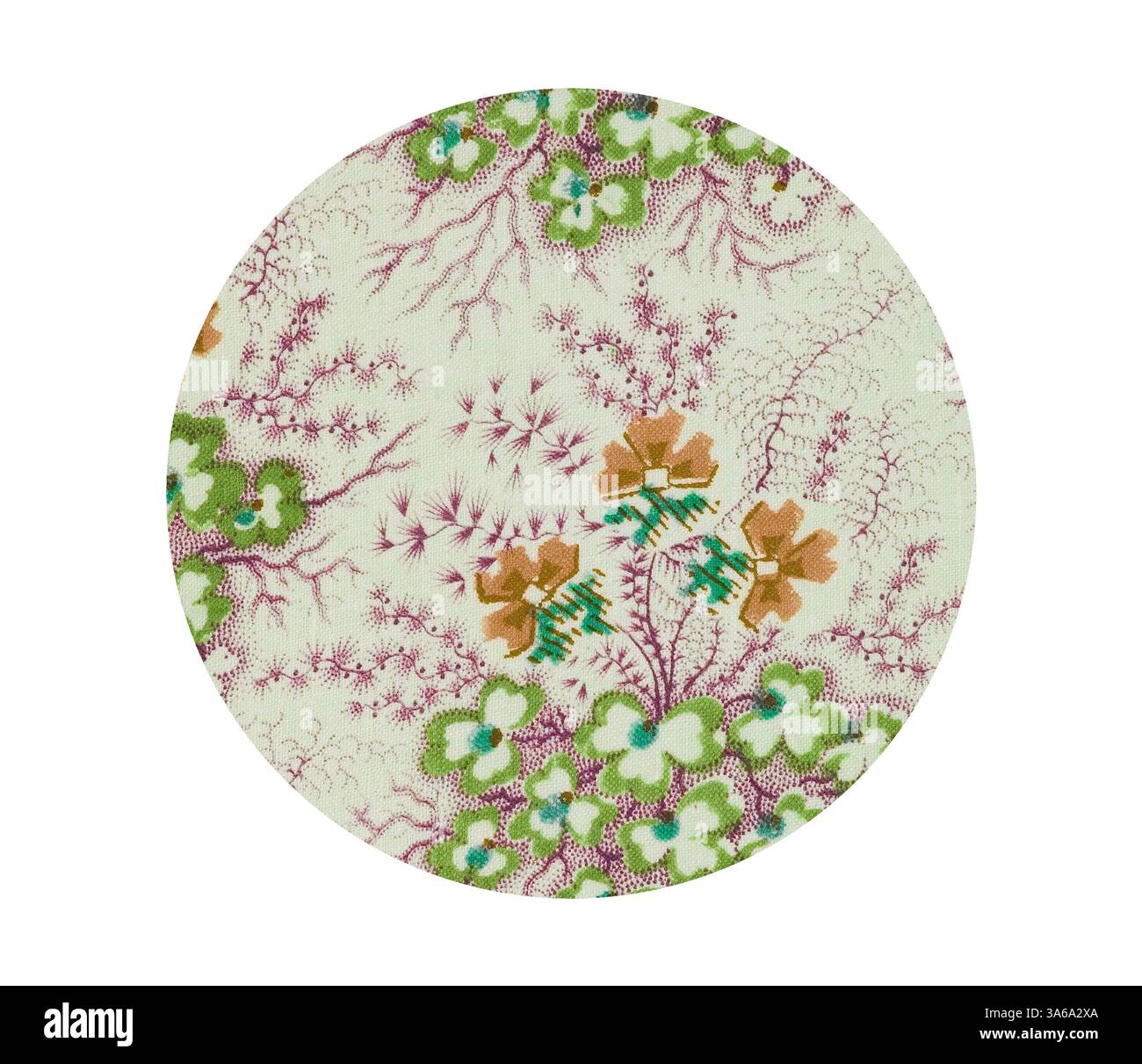 A round decorative plate featuring intricate floral patterns in shades ...