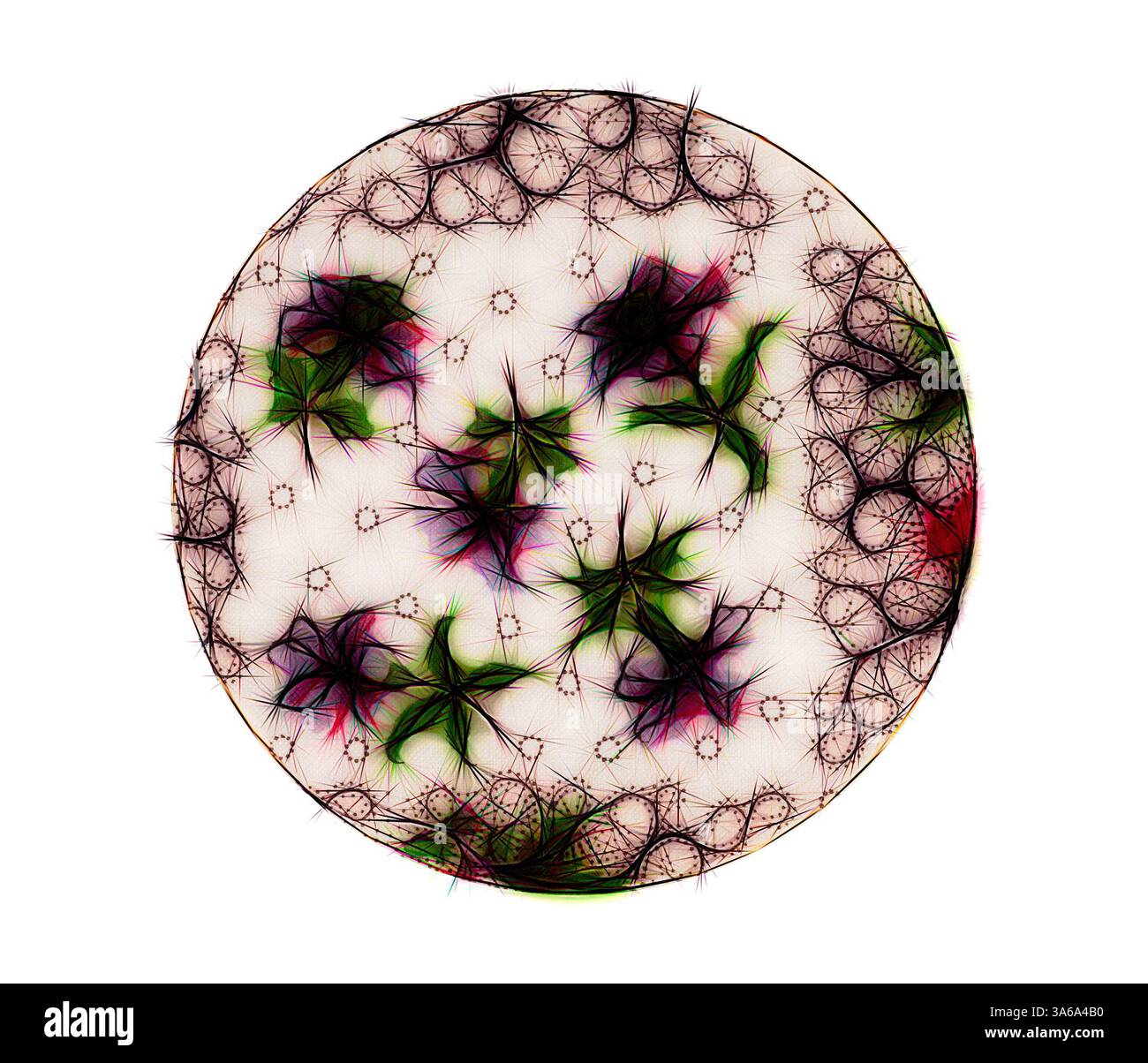 A vibrant, intricate pattern resembling abstract flora, with wispy ...