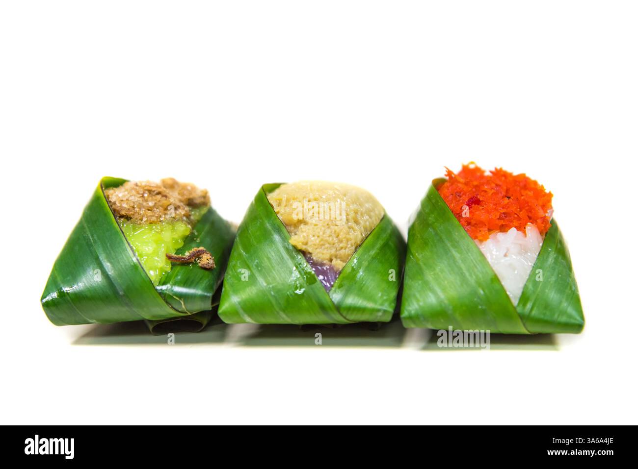 Sweet sticky rice (Thai traditional dessert food) three flavors ...