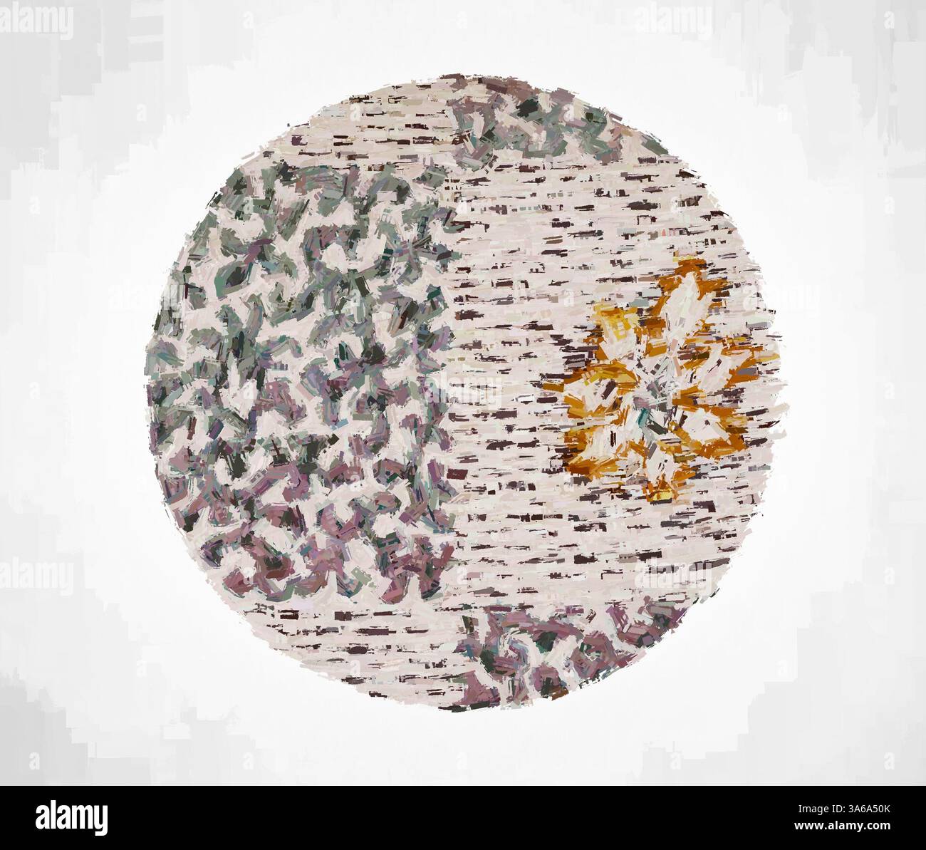 An abstract composition featuring a circular design divided into ...